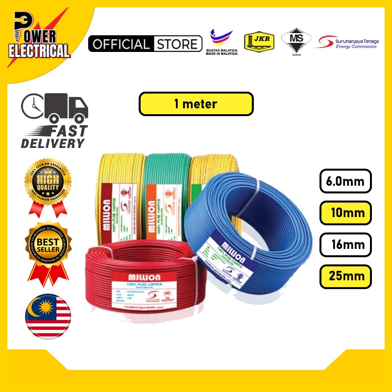 READY STOCK [1METER] MILLION Cable 100% Pure Copper Wire Wiring 4.0mm/6 ...