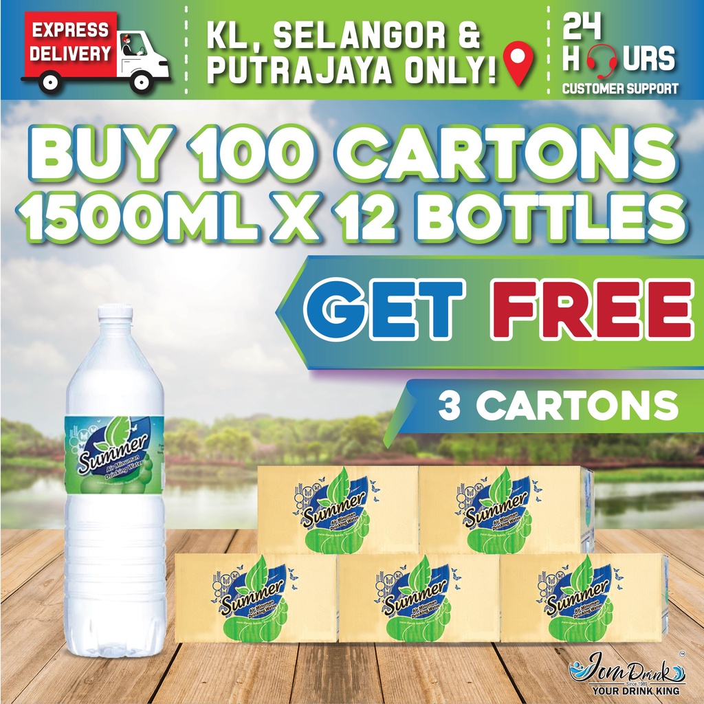 BUNDLE OF 100 CARTONS : SUMMER DRINKING WATER 1500ML x 12 BOTTLES ...