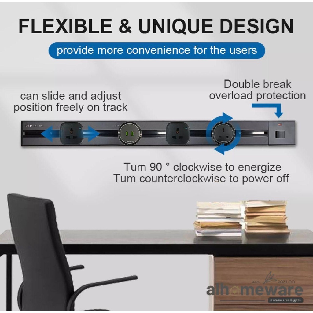 Power Track Socket 60CM With Universal 13A Power Socket USB Adapter ...