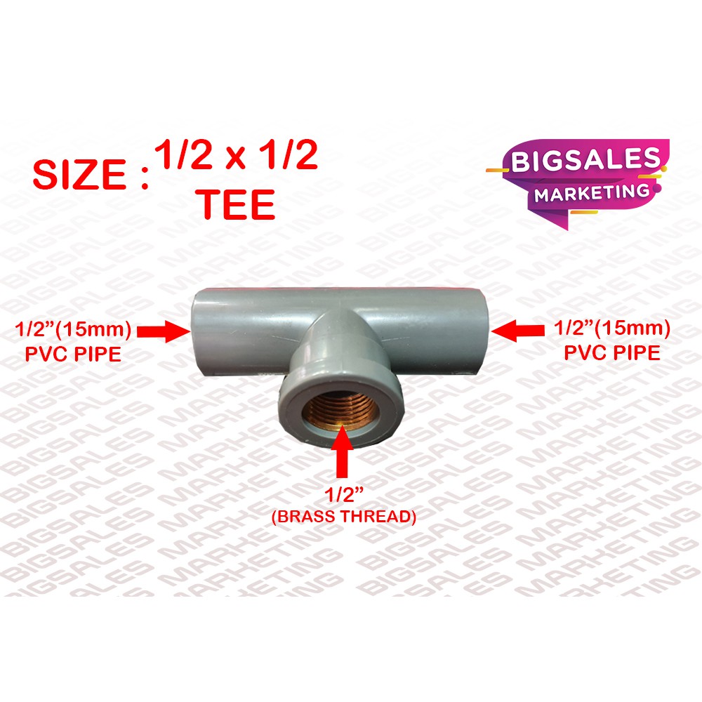 BIGSALES PVC P/T Socket, Tee, Elbow PVC Pipe Fitting With Brass Thread | Shopee Malaysia
