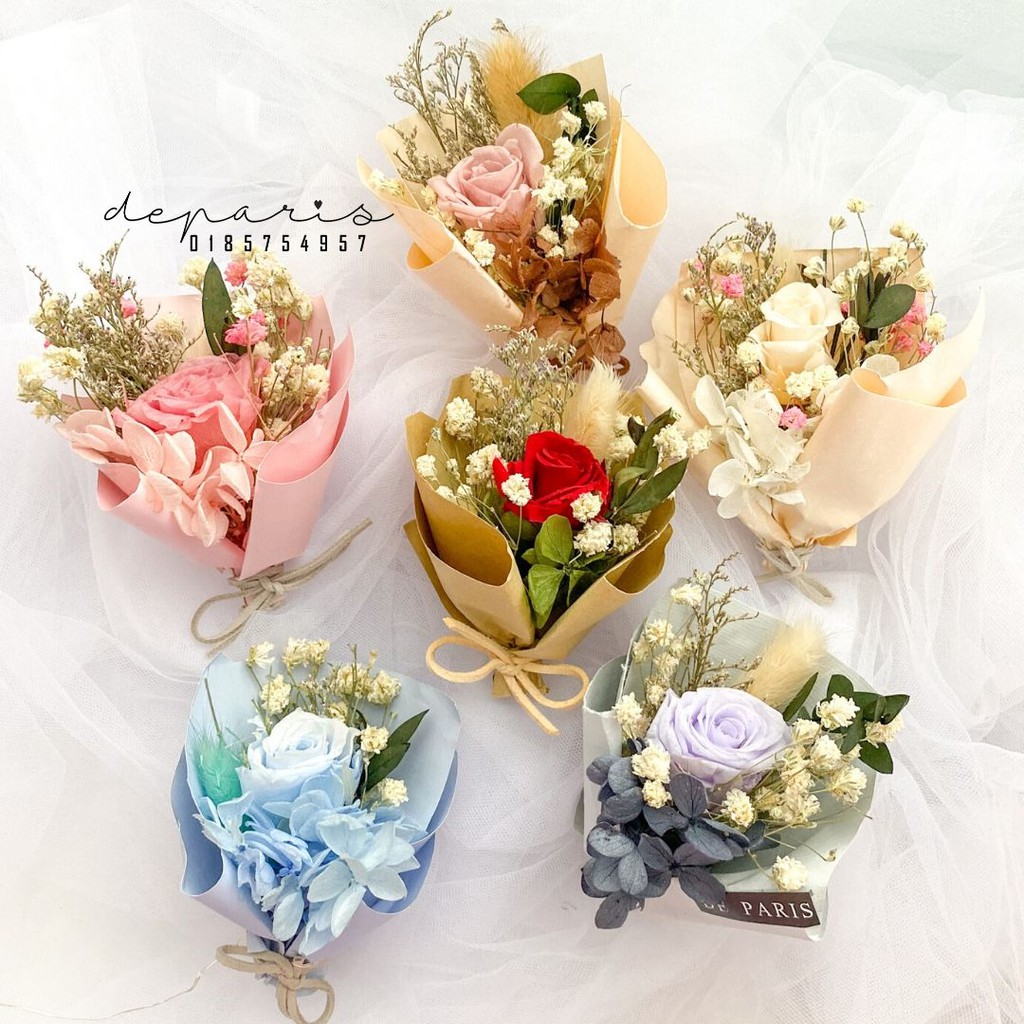 Mini Bouquet Preserved flower dry flower with Gift Box Valentine ...