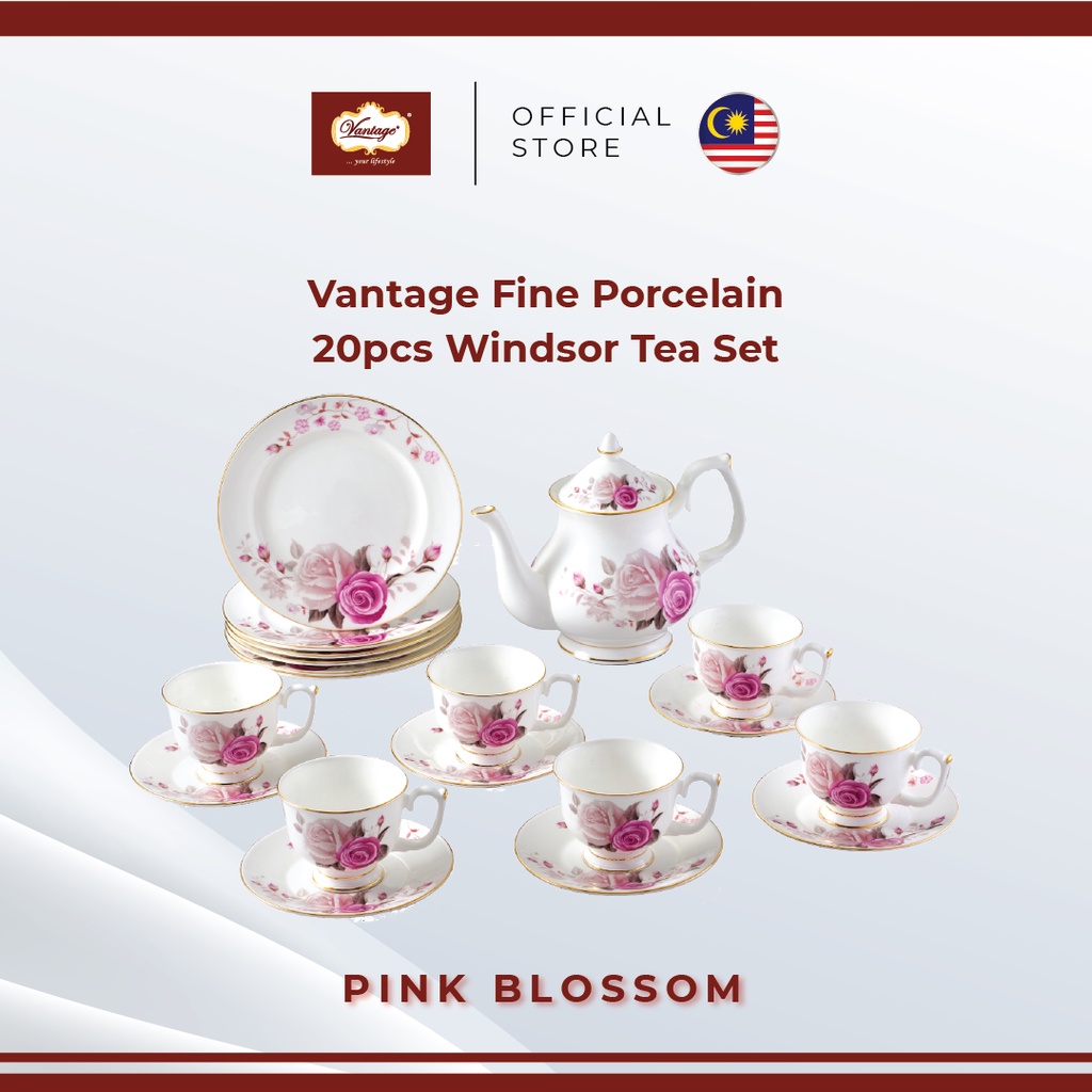Vantage Fine Porcelain Pink Blossom (F34) Windsor Tea Set with Gold ...