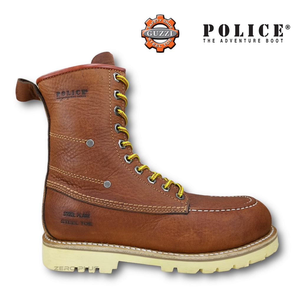 POLICE Men's 11" Safety Boot Shoe With Steel Toe Steel Plate Genuine ...