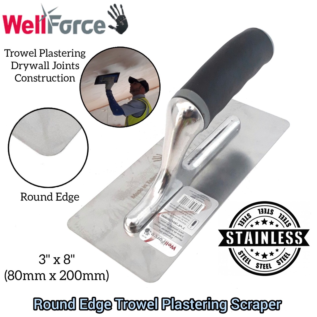 Wellforce Round Edge Trowel Plastering Scraper For Drywall Joints ...