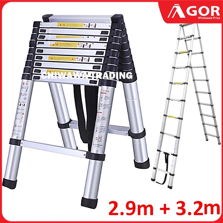 Original Sales| 10 11 Steps 290CM 320CM Extendable Foldable Aluminium Telescopic Pole Ladder ...