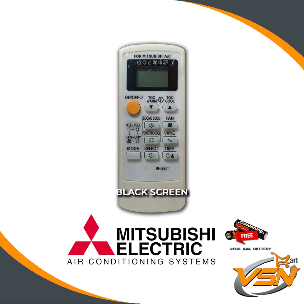 [VSNMART] Mitsubishi Aircond Air Cond Remote Control Replacement White Screen Panel / Black ...