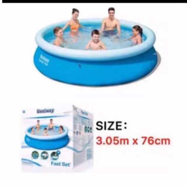 Bestway Fast Set Swimming Pool Inflatable Round Play Pool 8' x 26 ...
