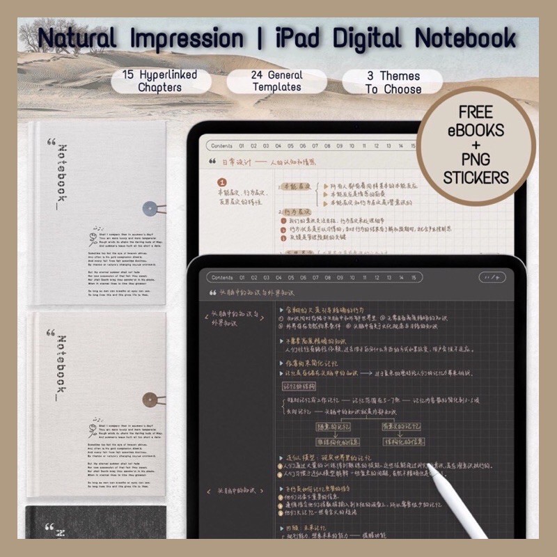 Notability / GoodNotes Hyperlinked Natural Impression Digital Notebook ...