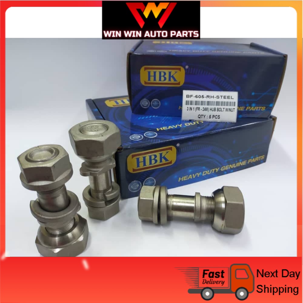 HUB BOLT BF605 HINO NISSAN FUSO 24MM (CHROME) STEEL HEAVY DUTY WHEEL ...