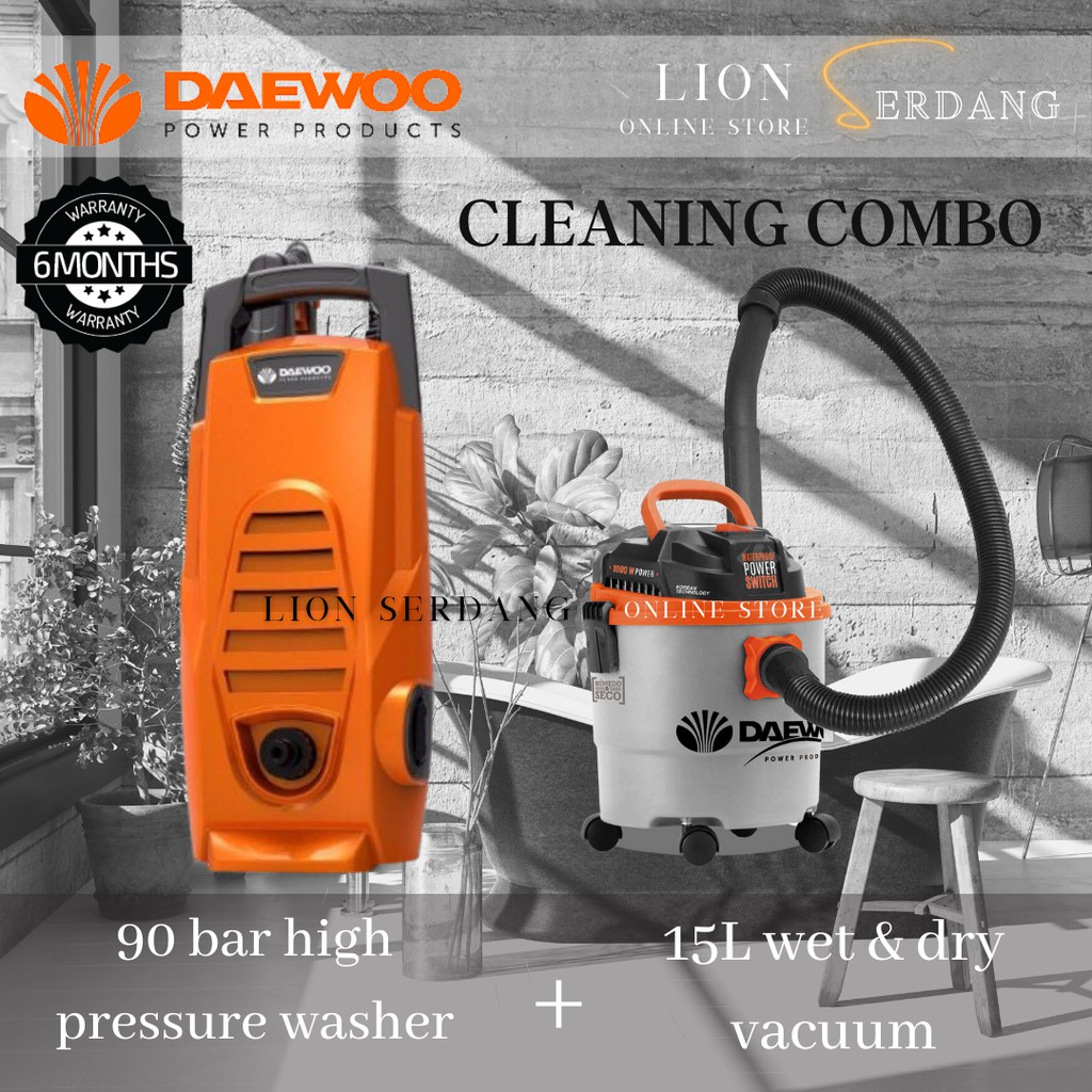 Daewoo cleaning combo - 90bar high pressure washer & 12L wet & dry ...