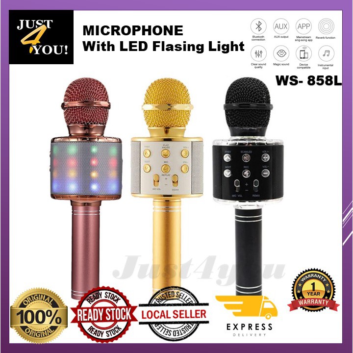 WS 858L Karaoke Bluetooth Microphone Support Recording Song Micro USB Port Portable Wireless Mic ...