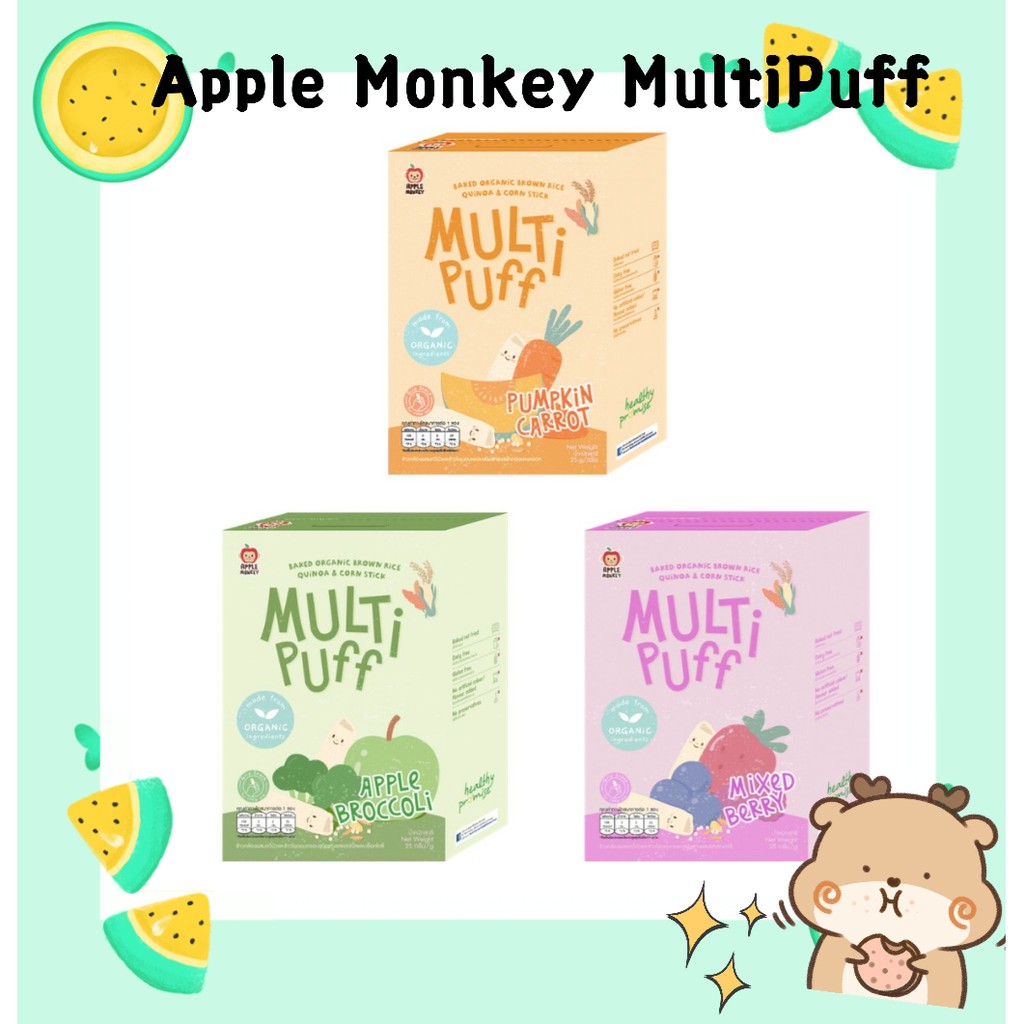 🌈AUS04🌈Apple Monkey Multi Puff Organic Baby Snack Food Baked Brown Rice ...