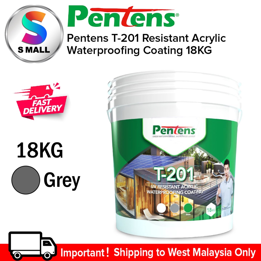 18KG - Pentens T-201 UV Resistant Acrylic Waterproofing Coating T201 (GREY) *1 Tong Per Order ...