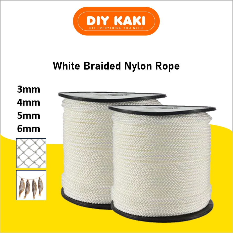 ( 3MM,4MM,5MM,6MM ) WHITE BRAIDED NYLON ROPE / TALI NYLON PUTIH ( 3MM ...