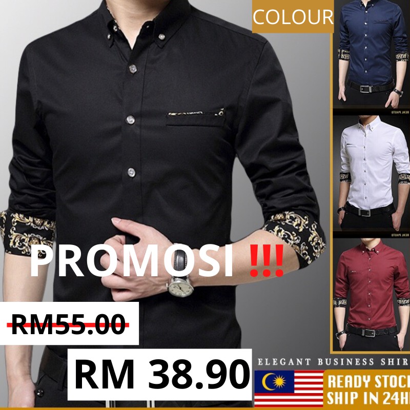 [😎READY STOCK] 🤵 Men Business Shirt Long Sleeve Formal Office Shirt Top ...