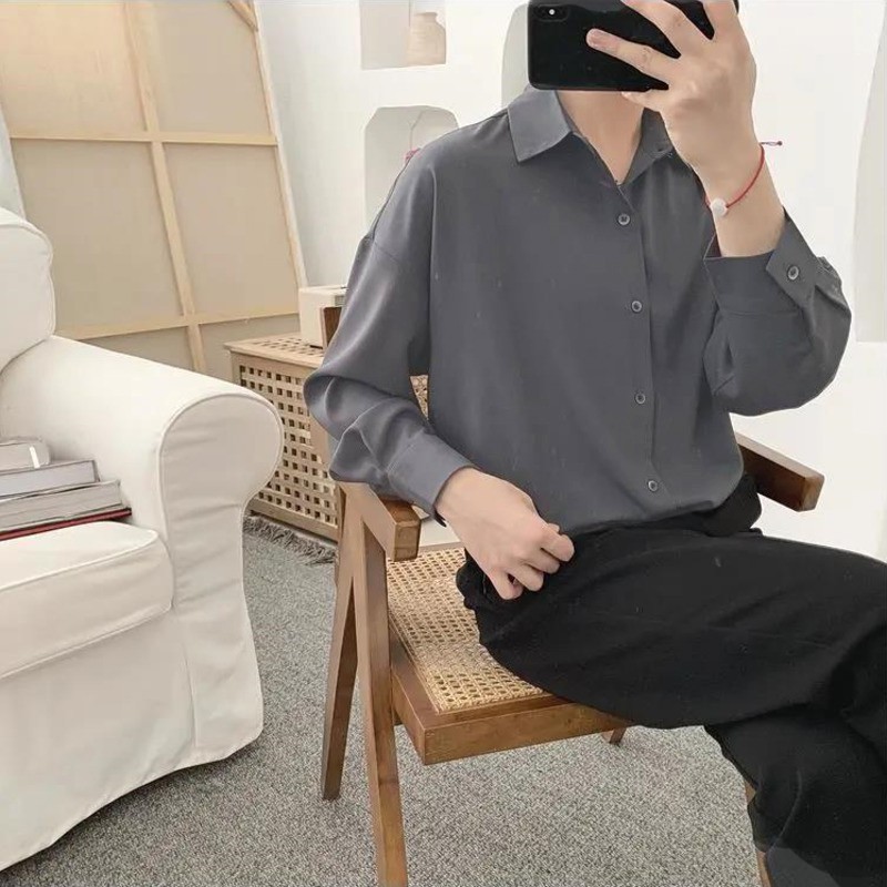 Mollge Black Shirt Men Long Sleeved Shirt Korean Style Trendy Jacket