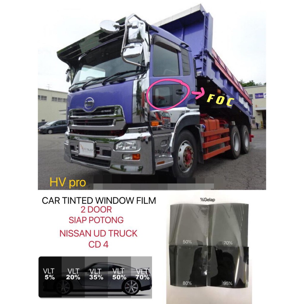 Nissan UD Truck CD4 / CD5 / GK6 Lorry 2 Pintu Tinted UV Hitam (Gelap 50% 65% 80% 95%) Siap ...