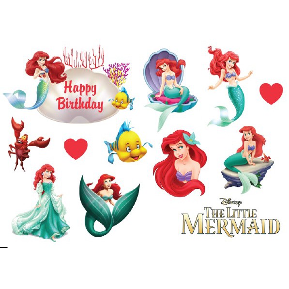 ARIEL DISNEY MERMAID Cake Topper Kek Many Design Cake Decor Happy ...