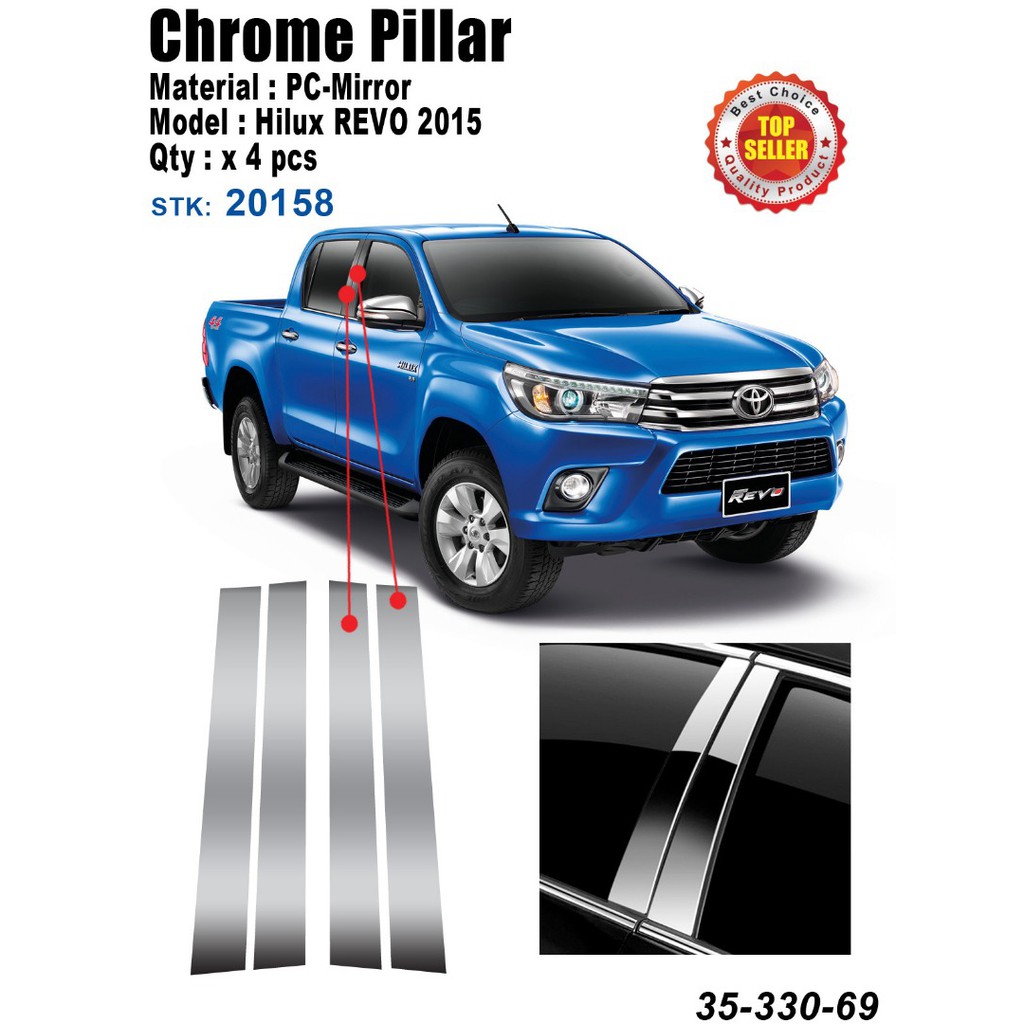 Toyota Hilux Revo Rocco Door Window Trim Pillar Chrome (4pcs) | Shopee ...