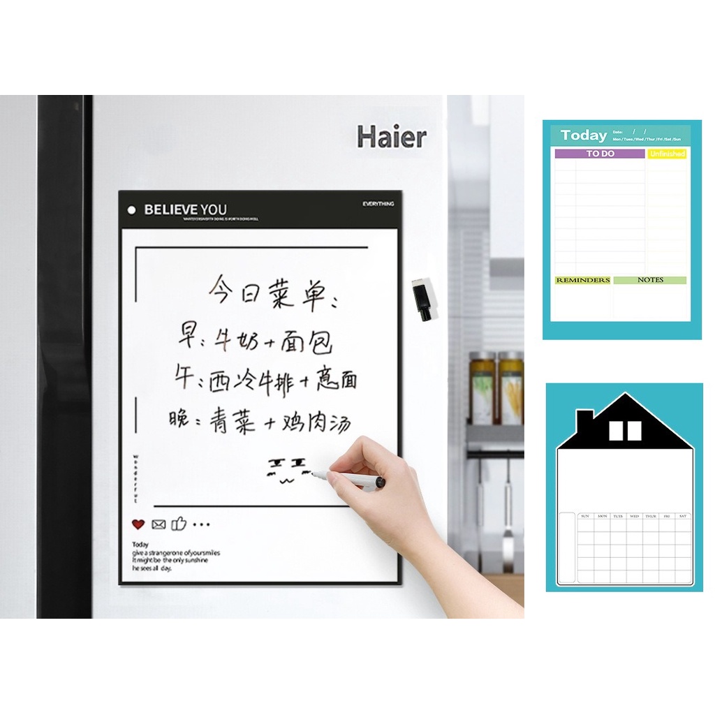 HH302 Magnetic Memo Board A3 Fridge Dry Erase Whiteboard Planner Weekly ...