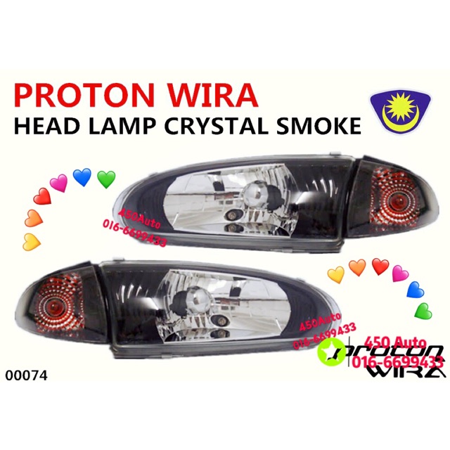WIRA HEAD LAMP CRYSTAL FULL BLACK SMOKE GLASS LIGHT LAMPU SET // FIT ...