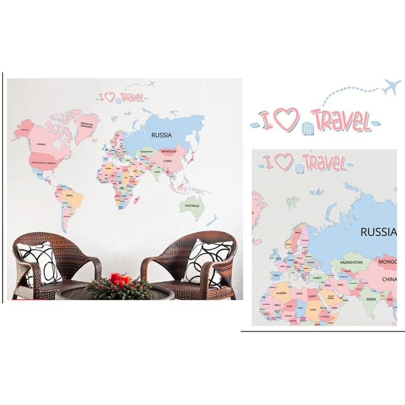 Large World Map Colourful World Map Sticker Kids World Map Peta Dunia ...
