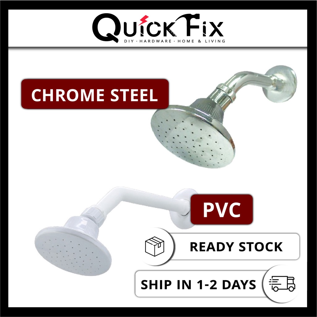 QuickFix Wall Mounted Shower Head Arm PVC & Chrome TECHPLAS High ...