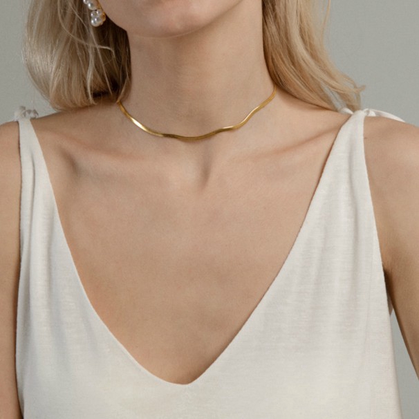 Gold Blade chain Choker Necklace /Women Flat Snake Necklace /Gold ...