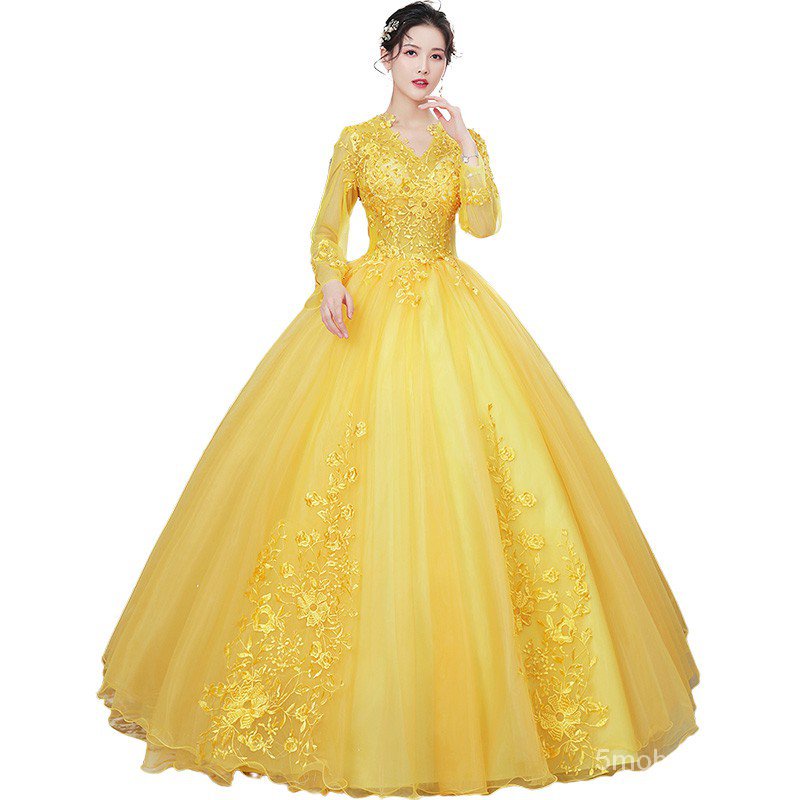 【Malay Spot】S~3XL Gold Long Sleeve Floral Muslimah Pre Wedding ...