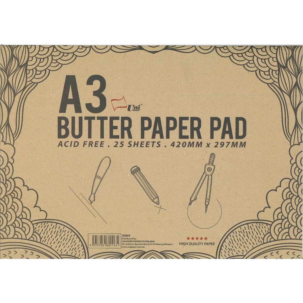 Uni Butter Paper Pad A3 25 Sheets Kertas Butter 420mm x 297mm / A4 50 ...