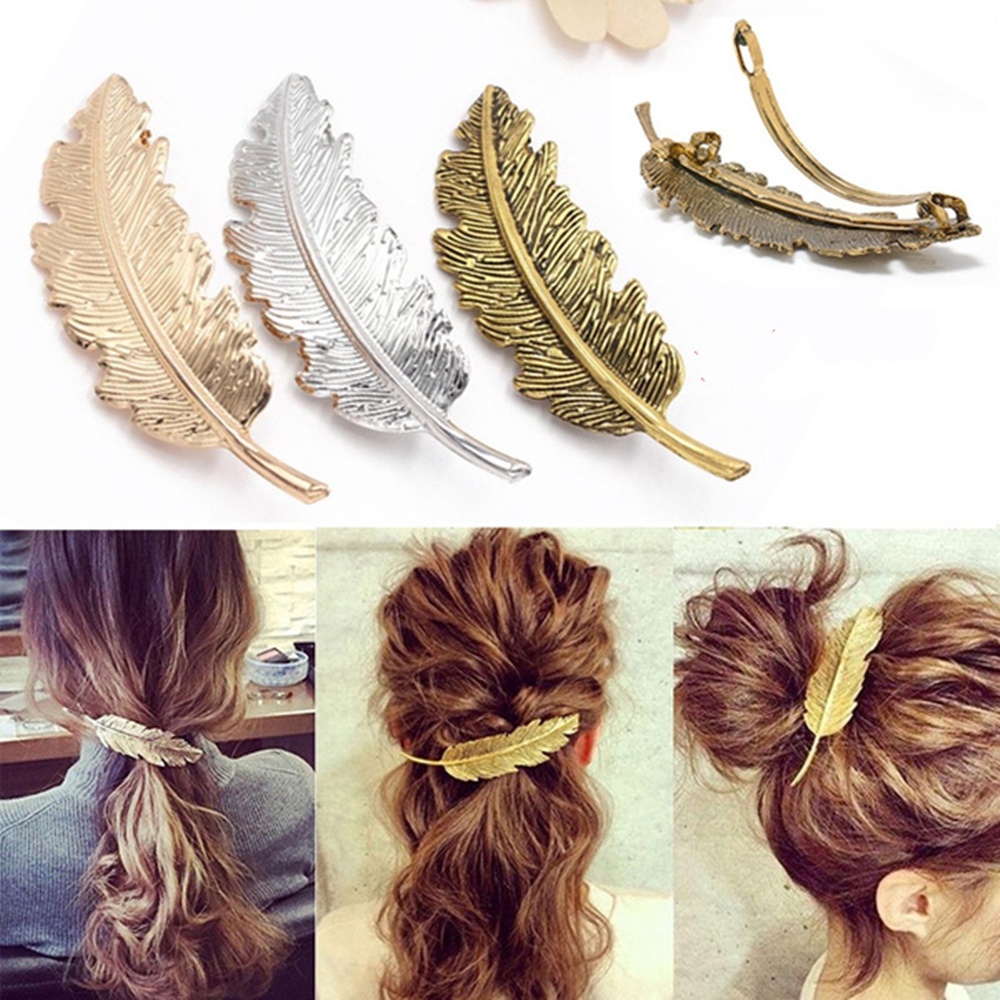 New Alloy Vintage Hair Clip Feather Leaf Shape Barrette Metal Hairpins ...