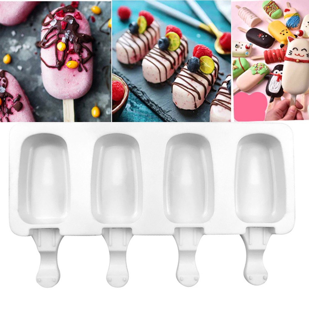 4-Hole Silicone Ice Cream Mold DIY Homemade Popsicle Mold Freezer Juice ...