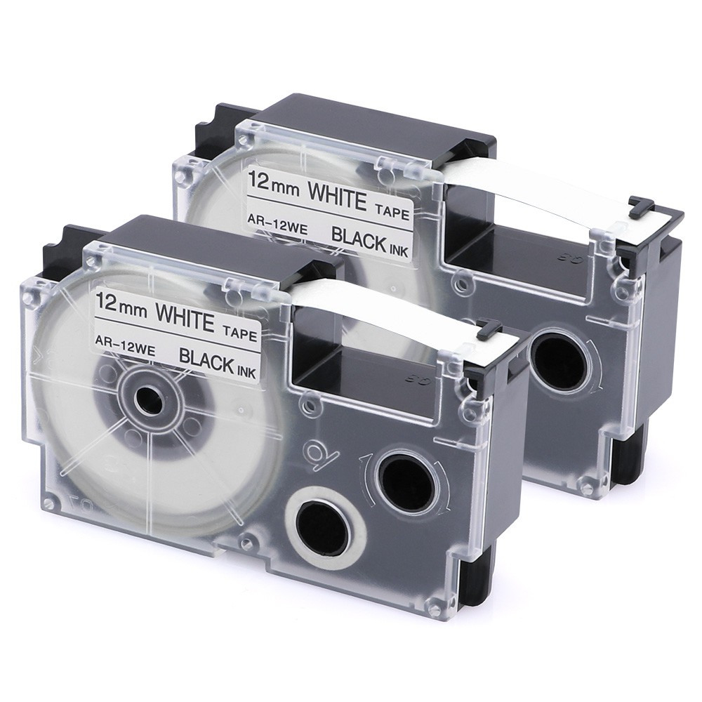 2pcs/set 12mm compatible Casio printer label tape XR12WE black on white ...
