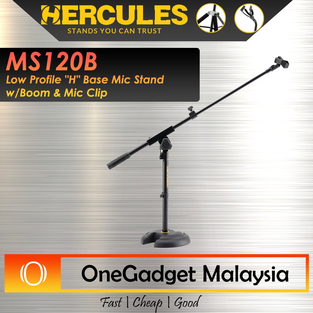 Hercules MS120B Low Profile "H" Base Mic Stand w/Boom & Mic Clip ...