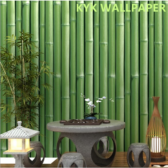 PVC Wallpaper Buluh Bamboo Bedroom wall Sicker Papan Balak Waterproof ...