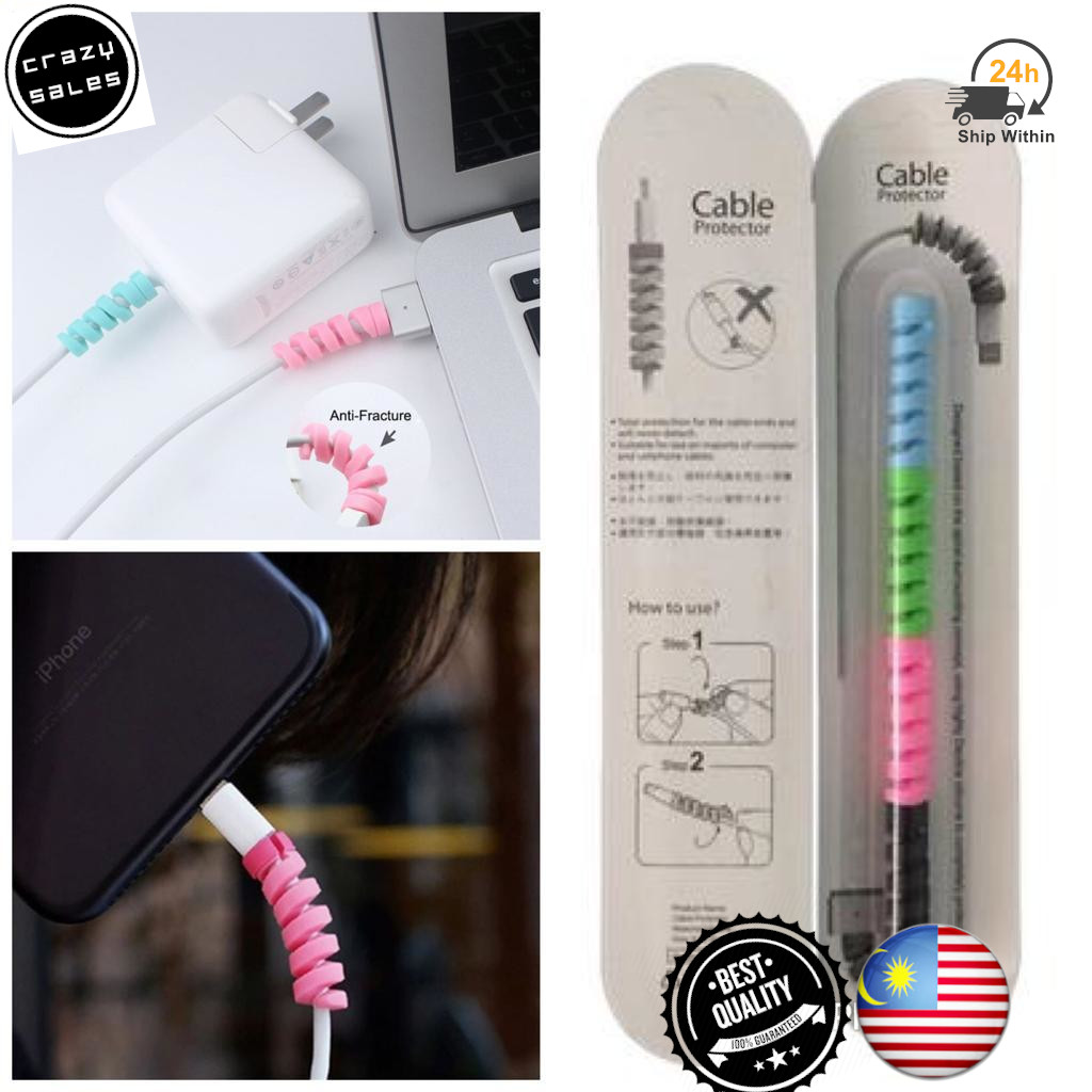 4 in 1 Universal Silicone Spiral USB Cable Protector Data Charger Cable ...