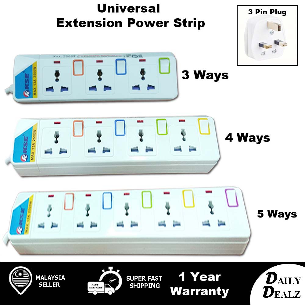 KSE 2 Meter Universal Trailing Extension Socket/Adapter With LED ...