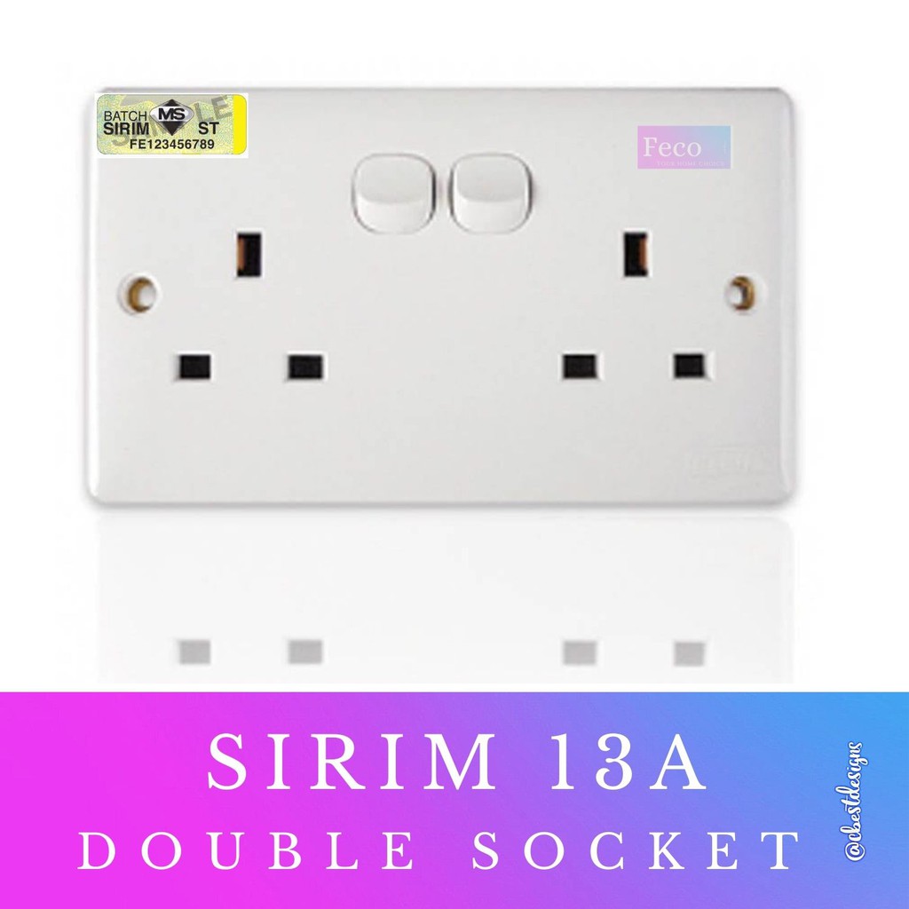 (SIRIM) 13A Double Switch Socket / Dua socket / Twin socket / PVC SOCKET / SOCKET DOUBLE ...