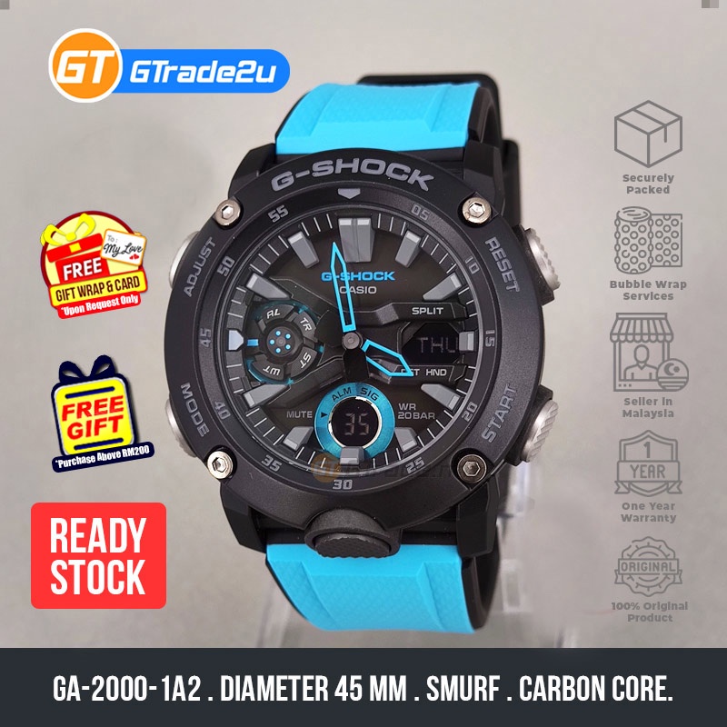 Original G Shock Men GA-2000-1A2 GA2000-1A2 Analog Digital Carbon Core ...