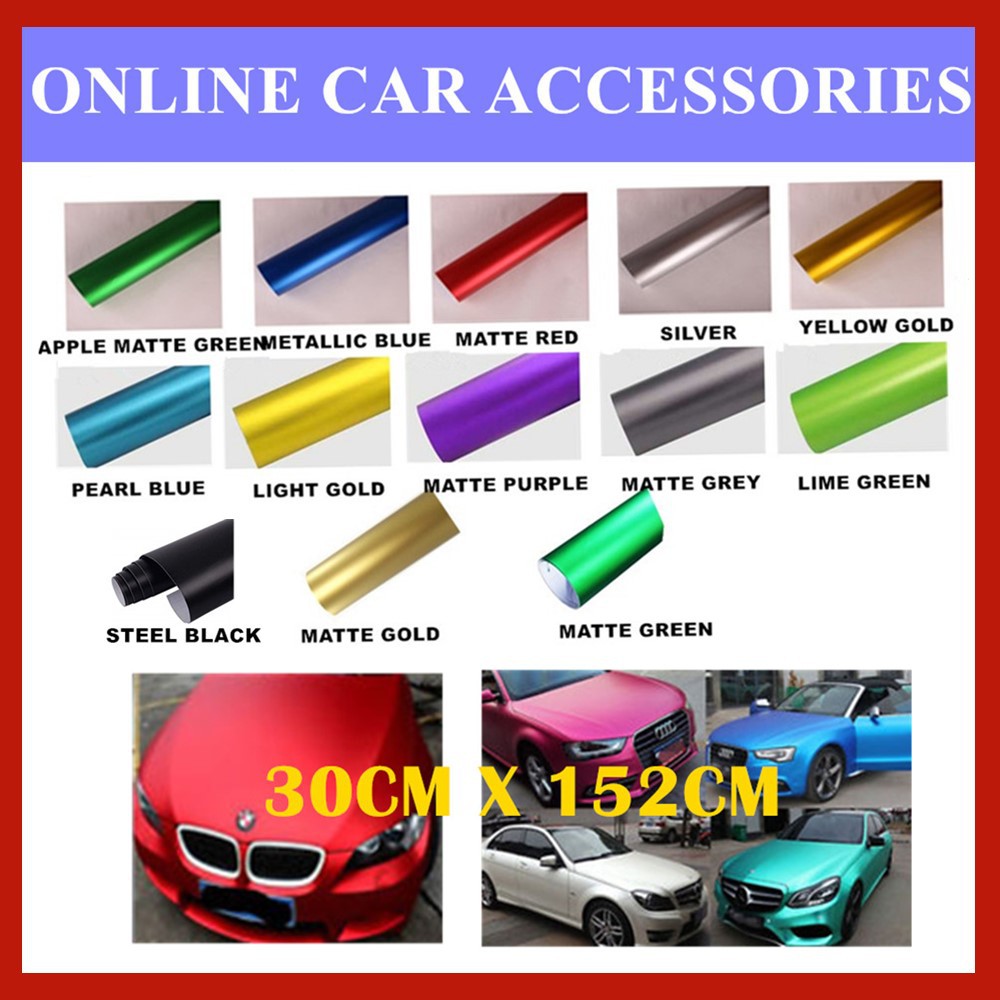 (30cm x 152cm) Satin Matte Chrome PVC Wrap Sticker Car Wrap Film Body ...