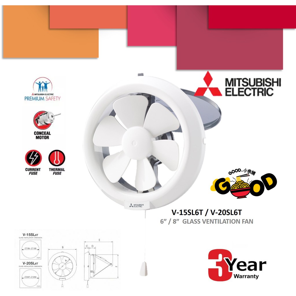 Mitsubishi 6"/ 8" Glass Type Ventilating Fan Exhaust Fan V-15SL6T / V ...