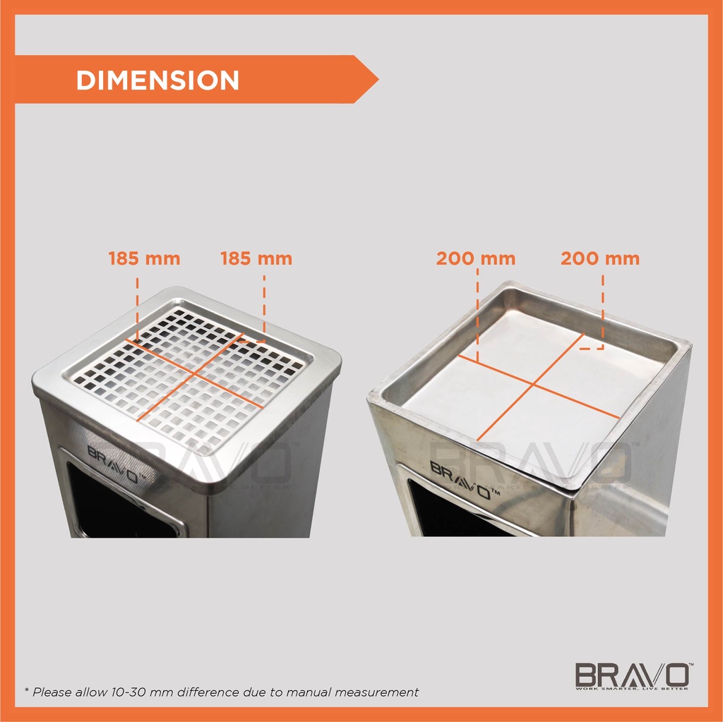 BRAVO Stainless Steel Dustbin With Ashtray Tong Sampah Stainless Steel ...