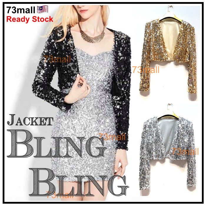 [73mall🇲🇾] Super Shining Party Jacket Glittering Sequins Long Sleeve ...