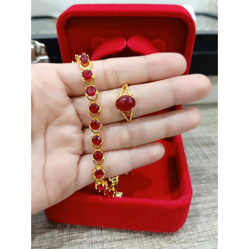 Emas Suasa Set (Rantai Tangan + Leher + Cincin) | Shopee Malaysia