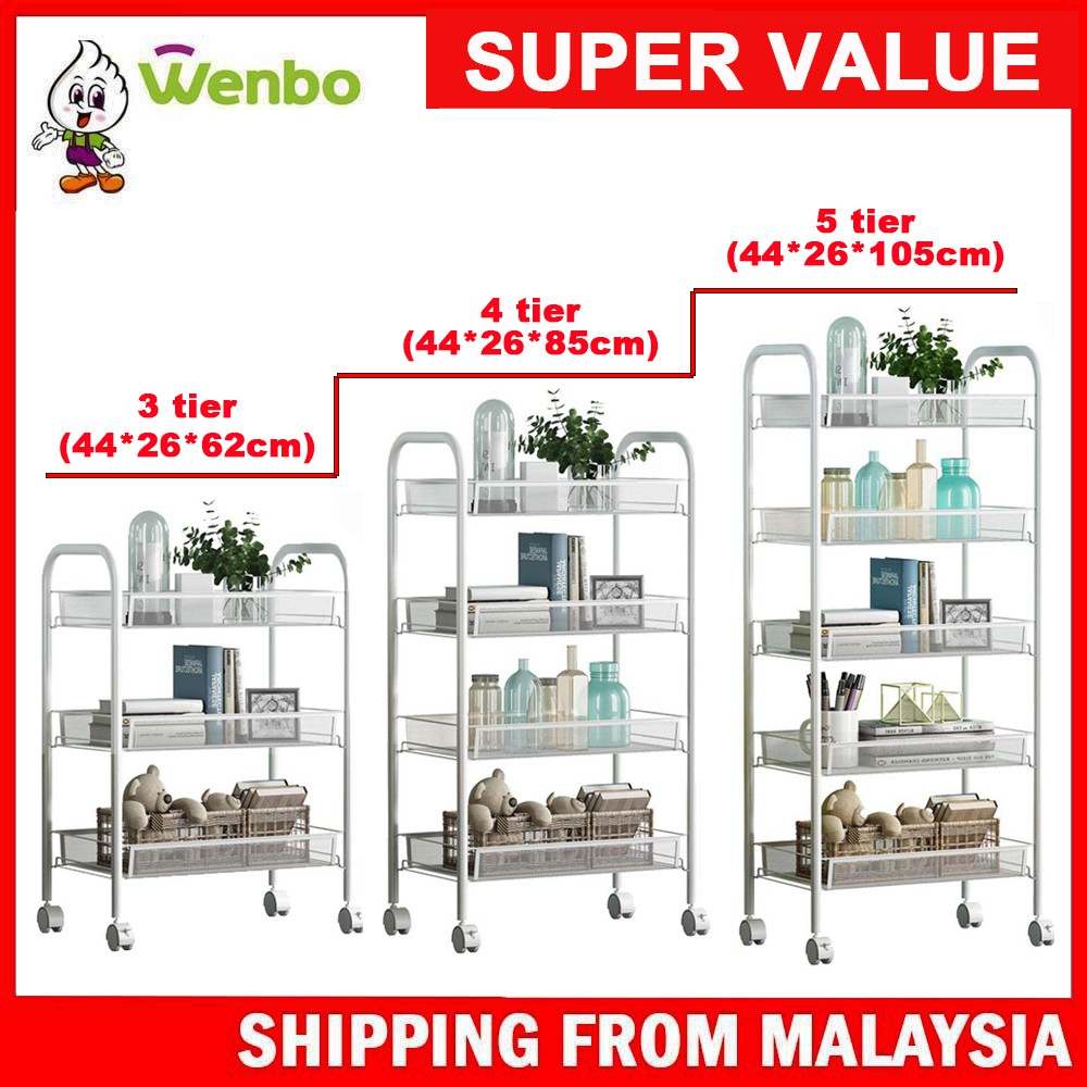 Wenbo 3/4/5 Tier Multipurpose Trolley Storage Rack with Wheel | Shopee ...
