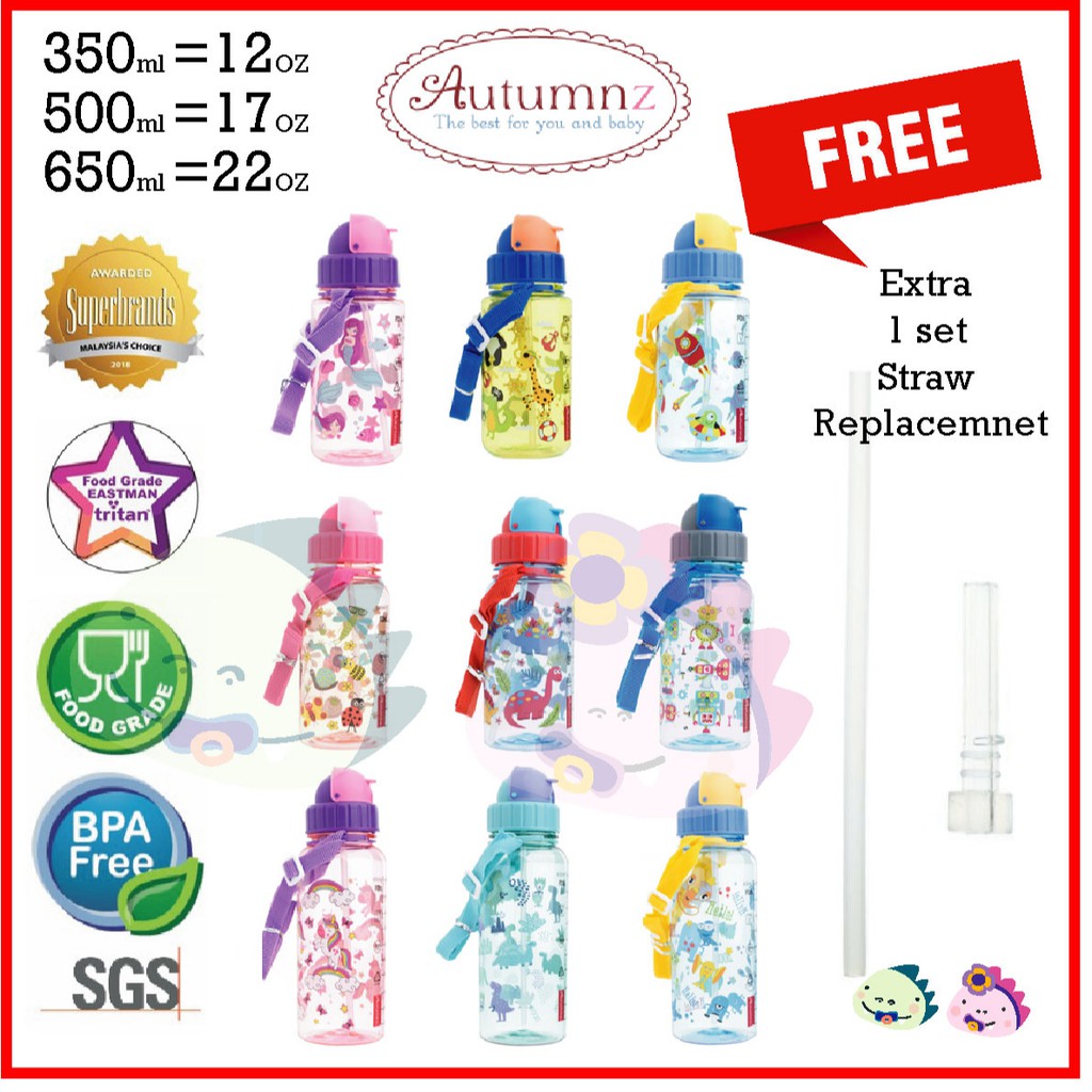 Autumnz Flip Top Straw Bottle Botol Air Bayi dengan Straw 9m+ [ 350ml ...