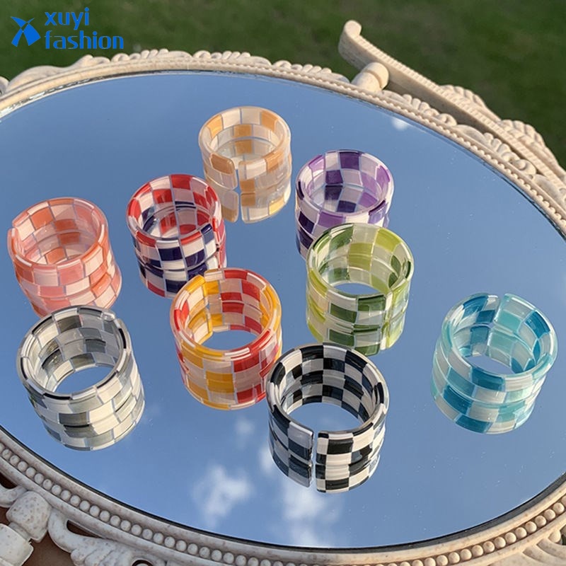 Dodder Cute Colorful Resin Lattice Ring for Women Accessories Jewelry ...