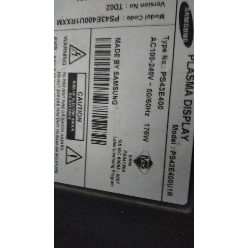 (222) Samsung PS43E400U1R Mainboard, Powerboard, Y Board,Y Buffer, Tcon ...