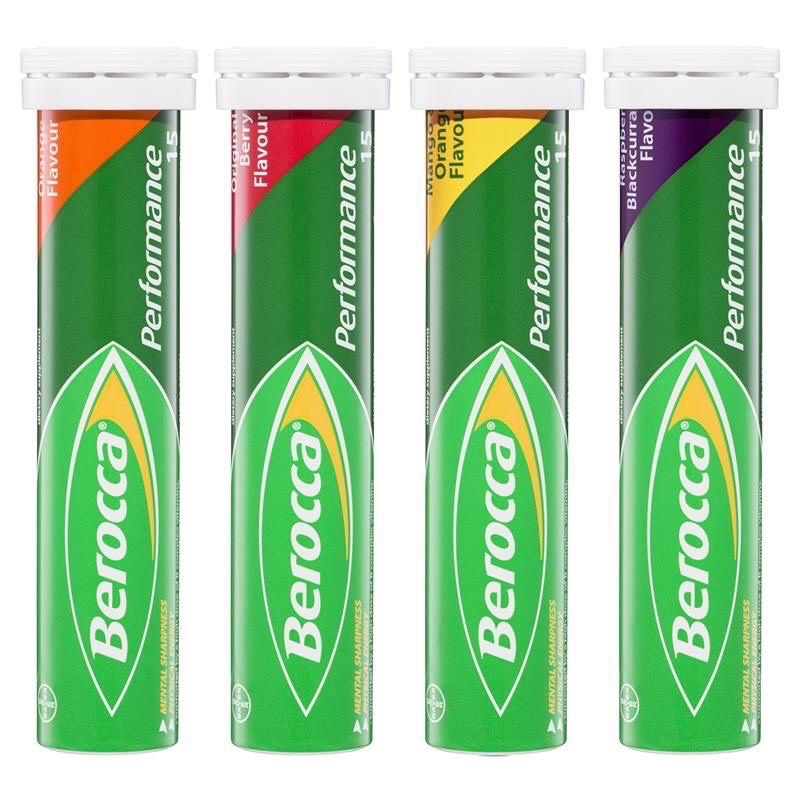 Berocca Performance Orange/Mango+Orange/Berry/Raspberry 15 Effervescent ...