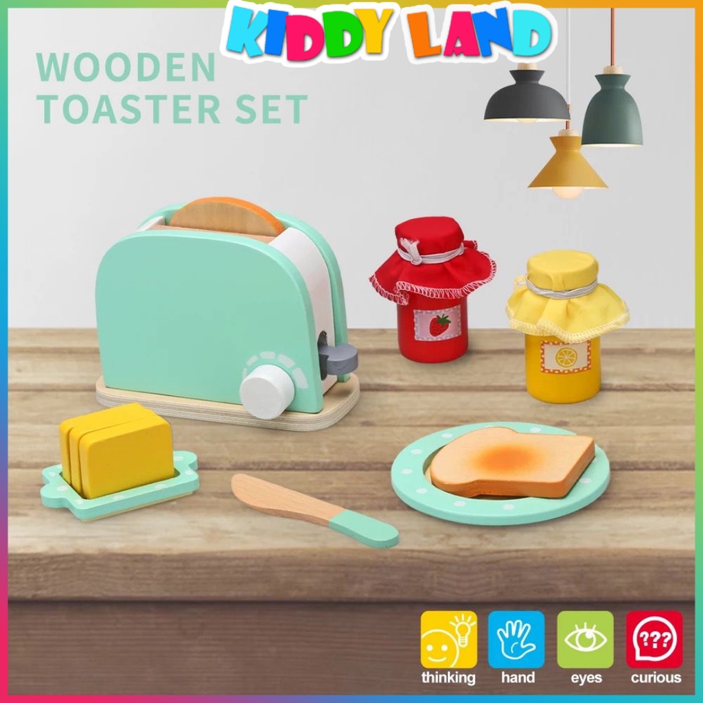 Kid Wooden Toast Bread Play Set Children Pretend Play Kitchen Toy High ...
